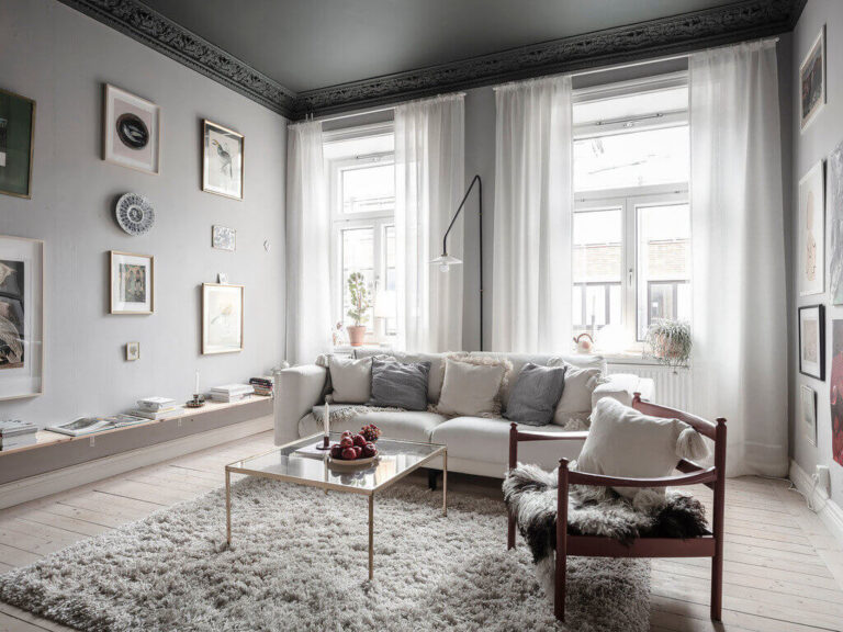 A Dark Green Painted Ceiling In An Art-Filled Apartment - The Nordroom