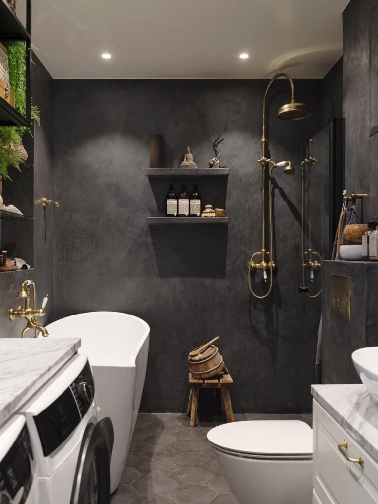Moody, not Gloomy! Beautiful Dark Small Bathrooms - The Nordroom