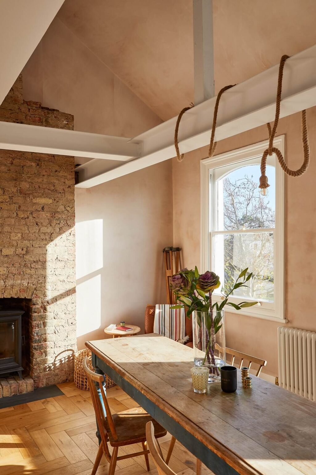 A London Home with Plaster Pink Walls and Brick Chimneys - The Nordroom
