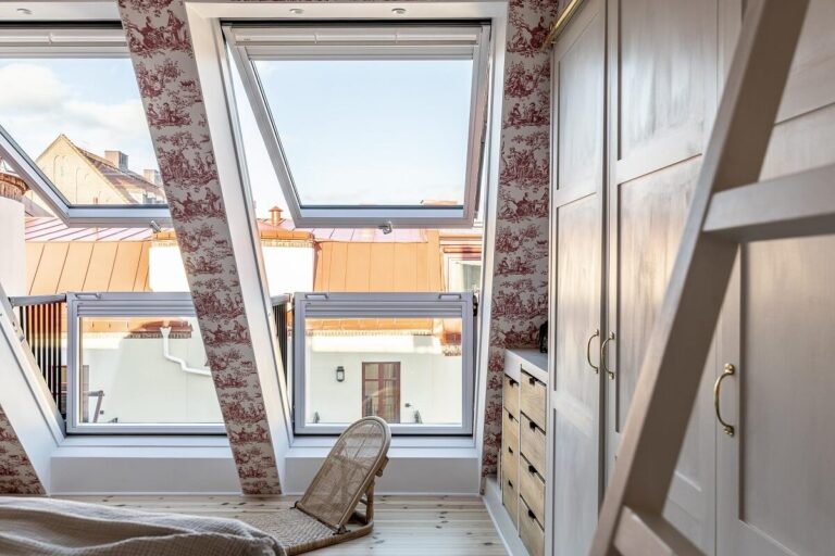 A Swedish Maisonette with a Blue Kitchen and Wallpaper - The Nordroom