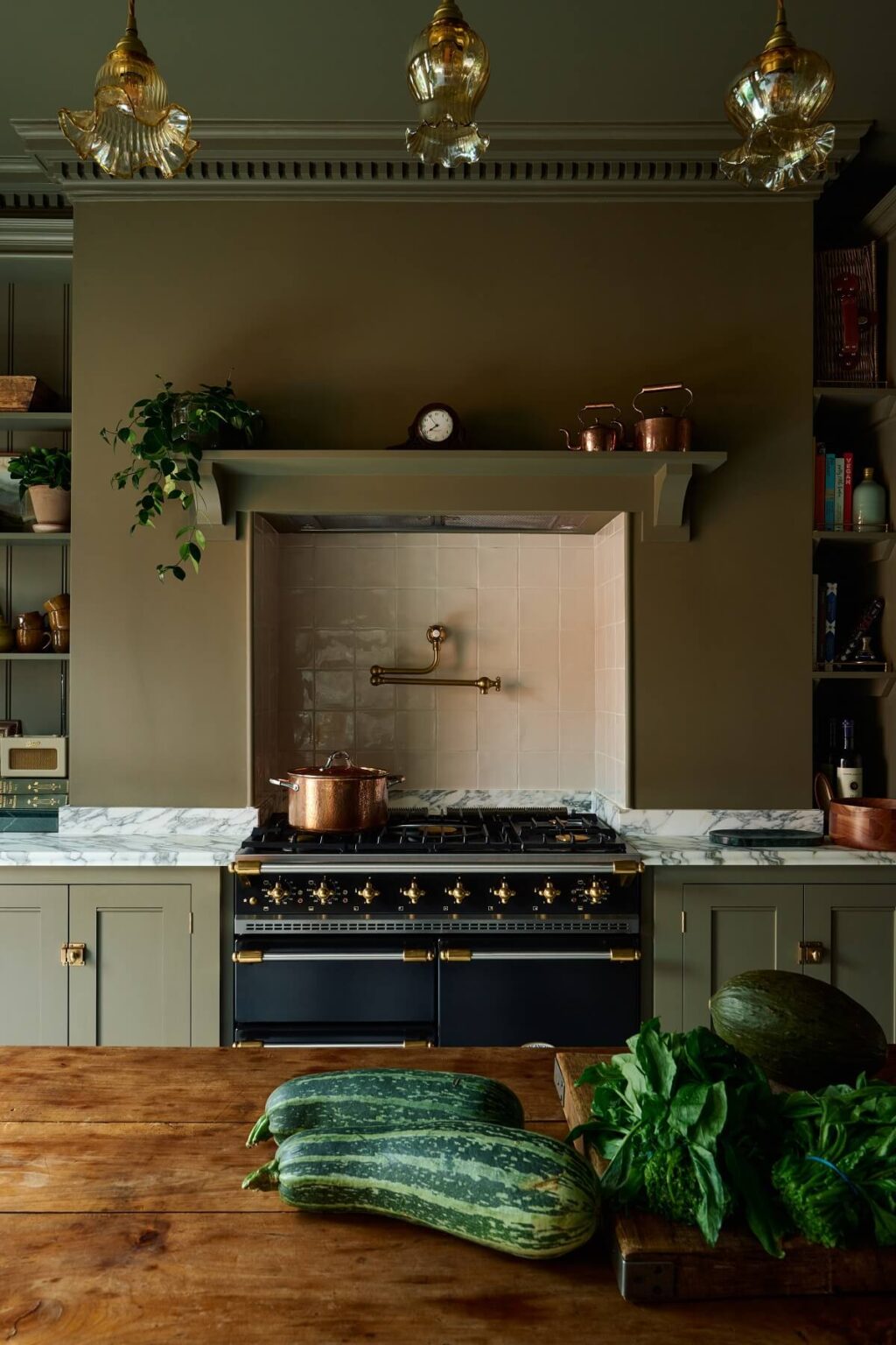 An All-Green deVOL Kitchen with A Marble Checkerboard Floor - The Nordroom