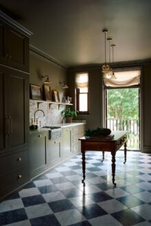 An All-Green deVOL Kitchen with A Marble Checkerboard Floor - The Nordroom