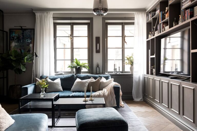 A Gray Apartment with an Industrial Glass Bedroom - The Nordroom