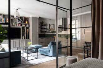 A Gray Apartment with an Industrial Glass Bedroom - The Nordroom