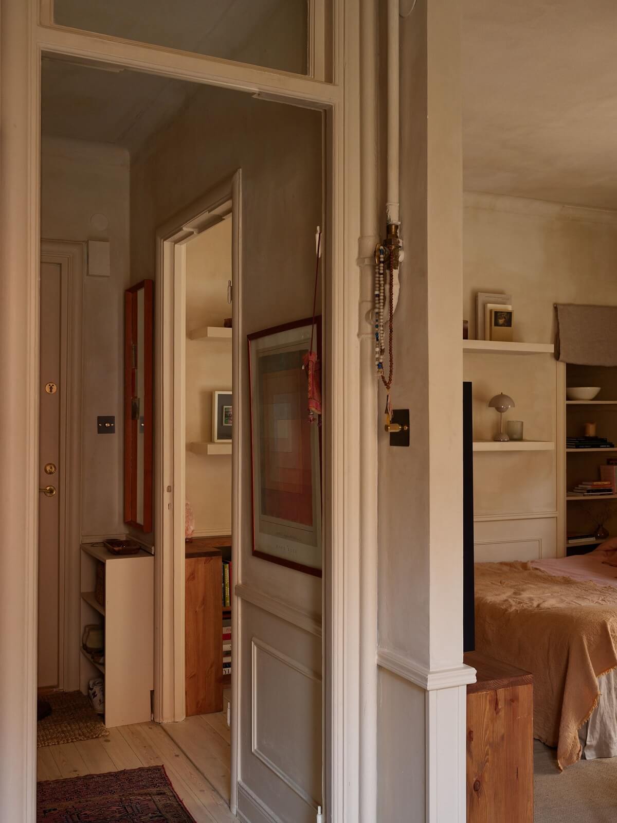 A Studio Apartment with Plaster Walls and a Walnut Kitchen - The Nordroom