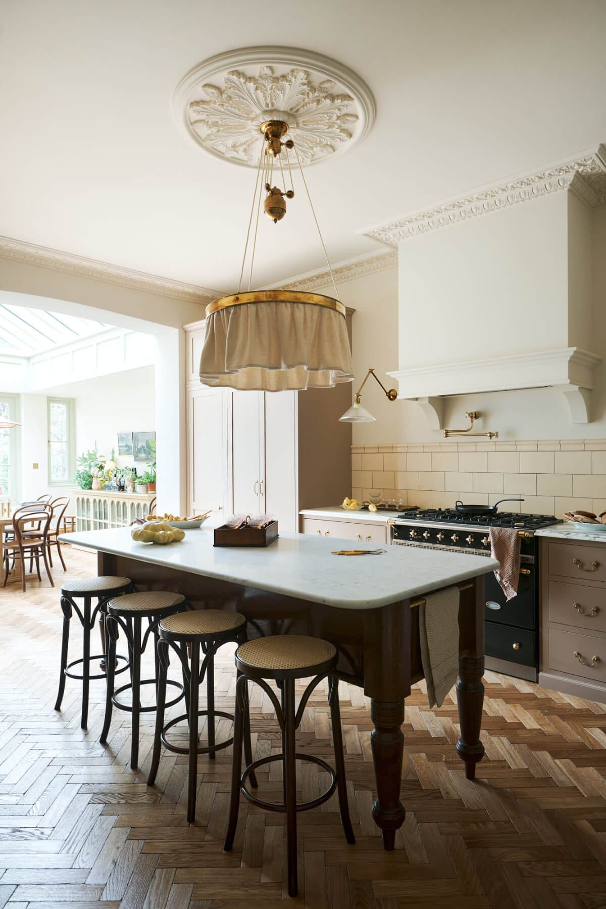 A Pink deVOL Shaker Kitchen with a Glazed Pantry in an Edwardian House ...