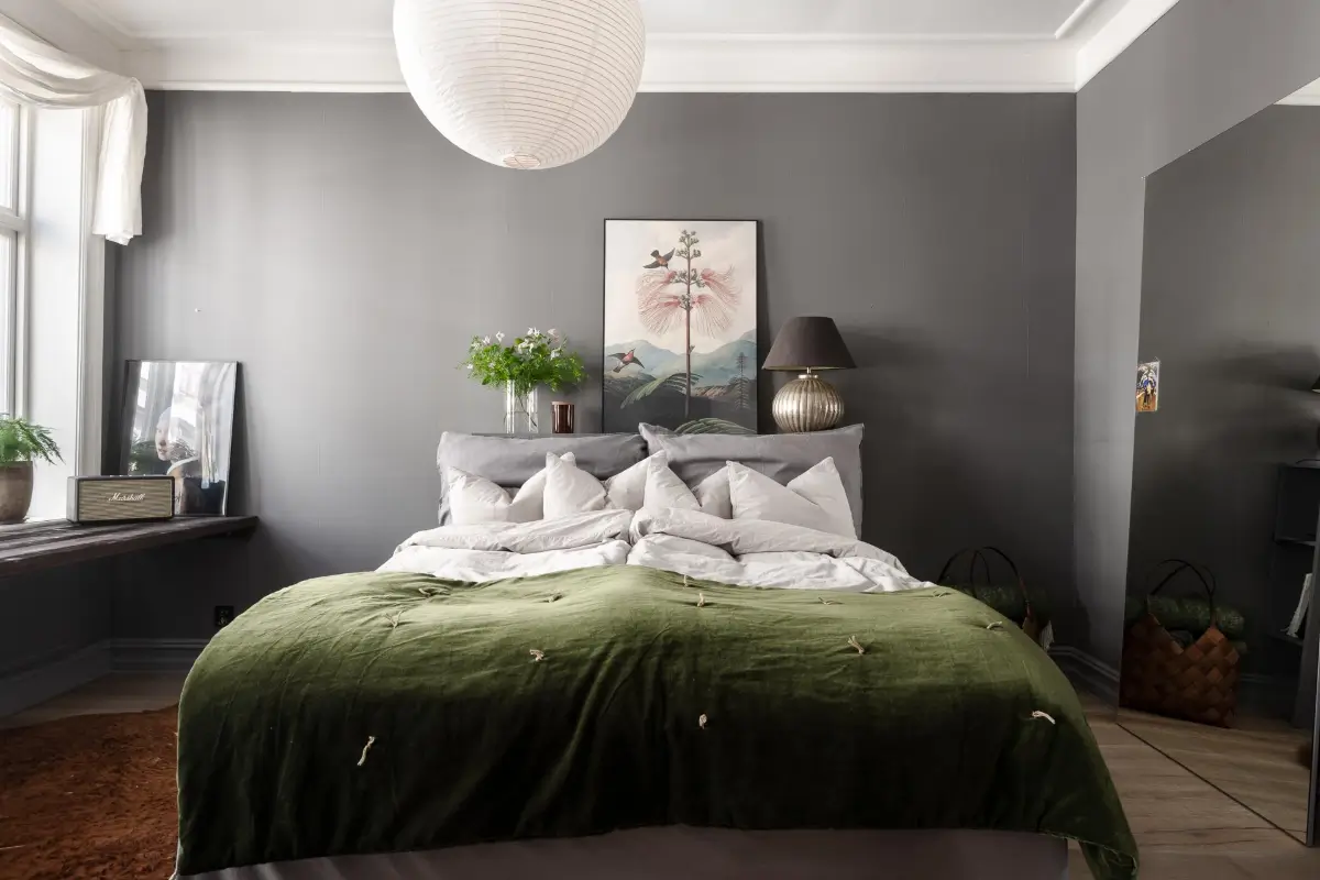 A Dark Gray Swedish Apartment with an Olive Green Kitchen - The Nordroom